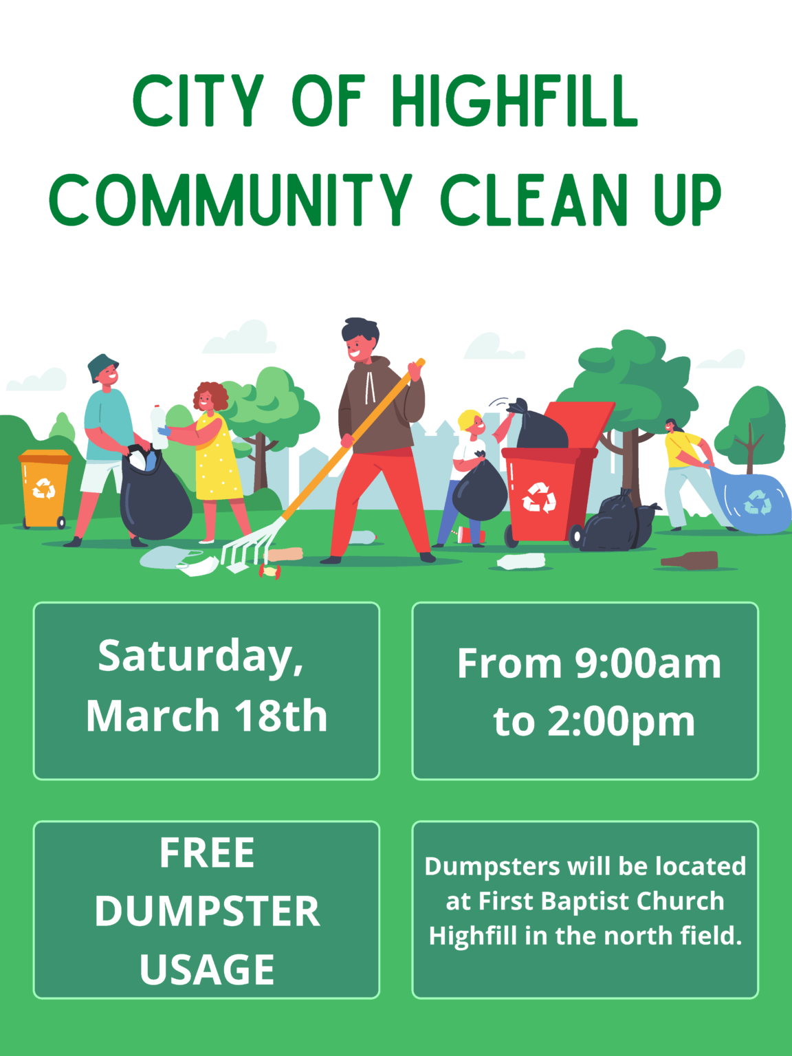 March 18th 9am to 2pm First Baptist Church Highfill Community Cleanup ...